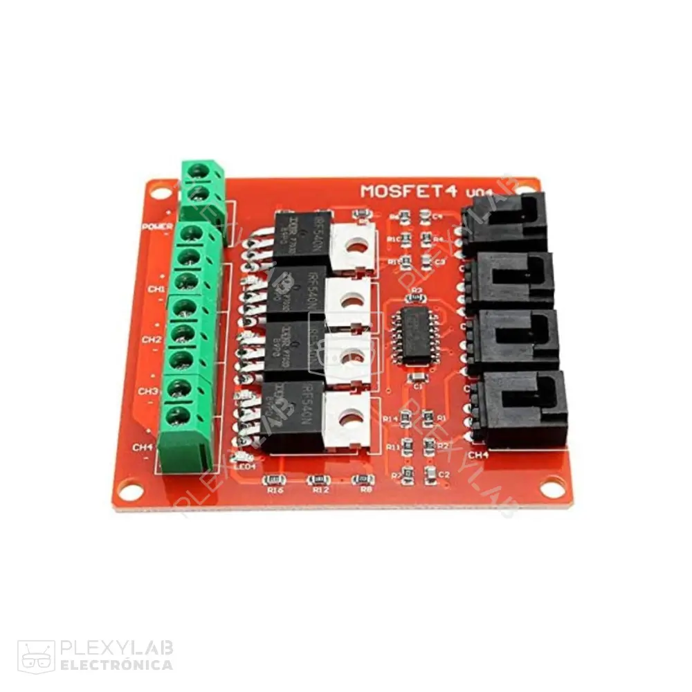 Módulo switch 4 canales Mosfet IRF540 Arduino | PLEXYLAB